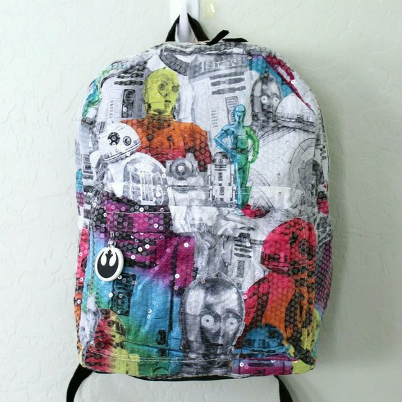 Disney | Bags | Disney Star Wars Rainbow Sequin R2d2 C3po 6 Backpack ...